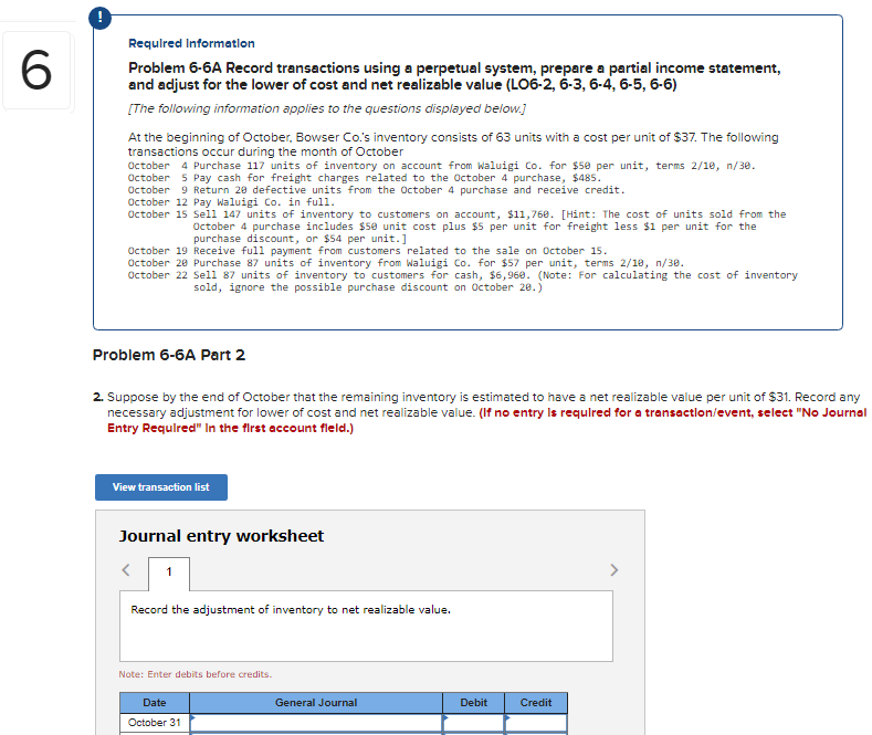 Solved Problem 6-6A Record transactions using a perpetual | Chegg.com