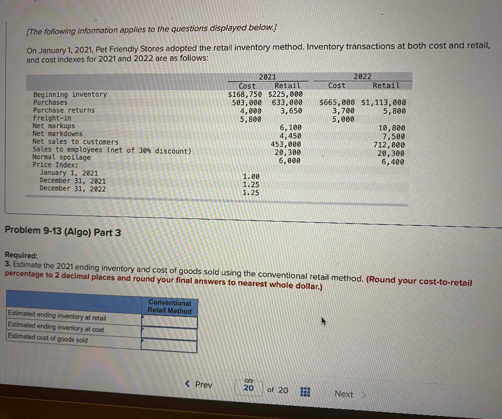 Solved Problem 9-13 (Algo) Retail inventory method; various | Chegg.com
