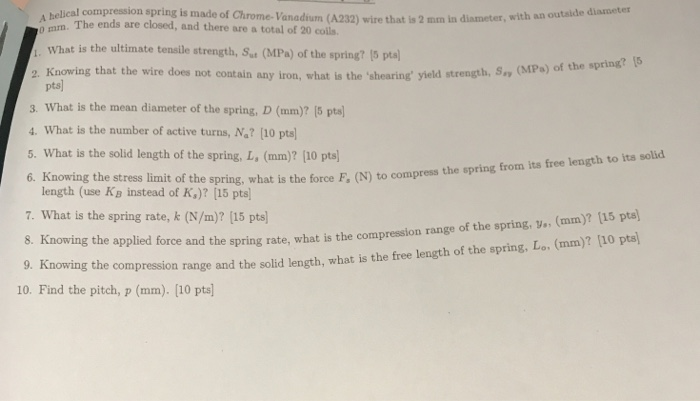 Solved A helcal compresion spring is made of Chrome- | Chegg.com