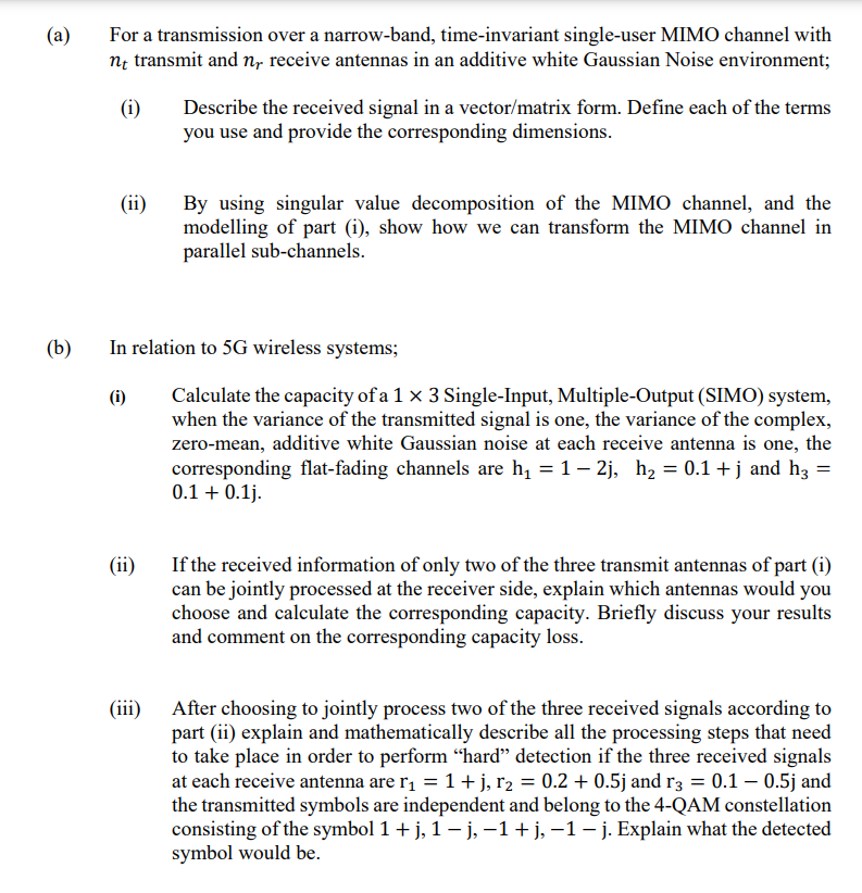 Solved (a) For a transmission over a narrow-band, | Chegg.com