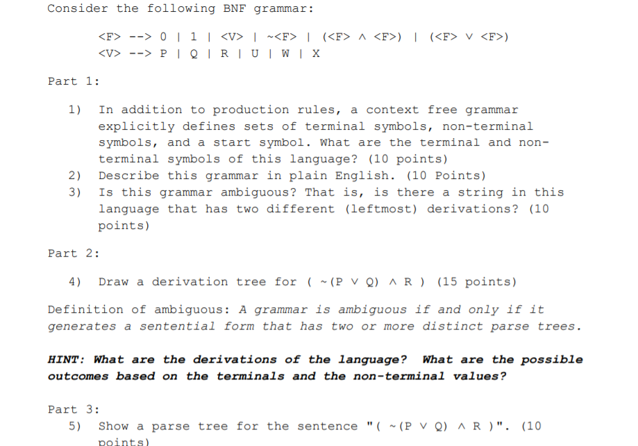 Solved Consider the following BNF grammar: --> 0 1 | | » ( | Chegg.com