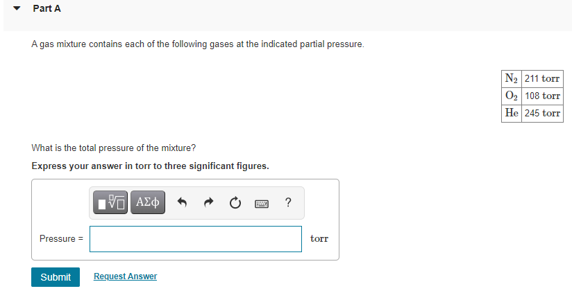 Solved Part A A gas mixture contains each of the following | Chegg.com