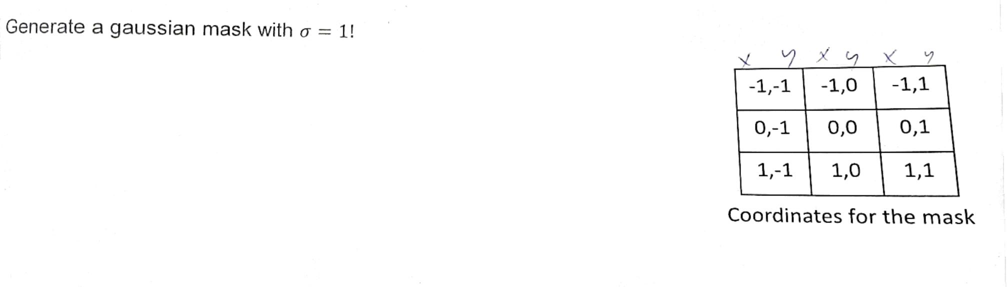 Solved Generate a gaussian mask with σ=1 ! Coordinates for | Chegg.com