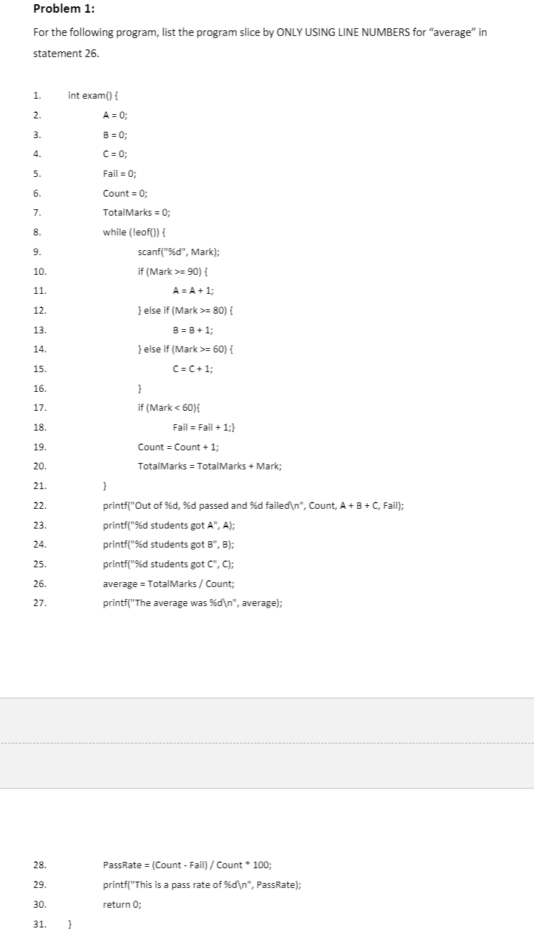 Solved For each of the source code fragments below, list | Chegg.com