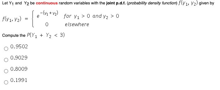 Solved Let Y1 and Y2 be continuous random variables with the | Chegg.com