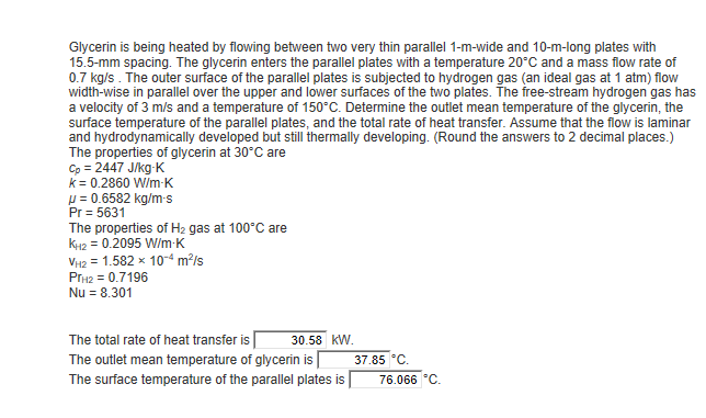 Solved Glycerin is being heated by flowing between two very | Chegg.com