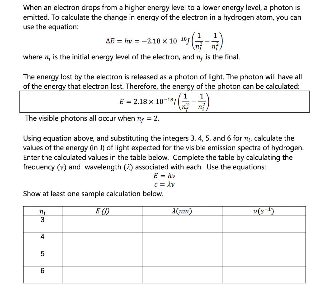 Solved When An Electron Drops From A Higher Energy Level To