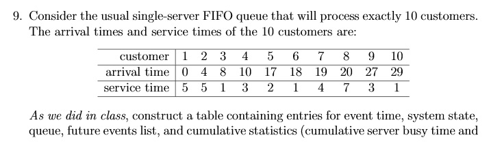 Solved 9. Consider the usual single-server FIFO queue that | Chegg.com