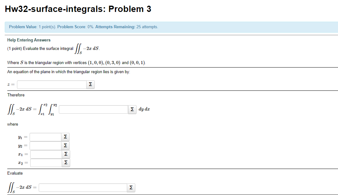 Solved Hw32-surface-integrals: Problem 3 Problem Value: 1 | Chegg.com