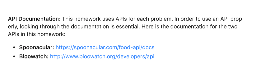 API Documentation: This homework uses APIs for each | Chegg.com