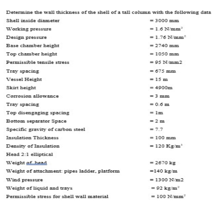 Solved Determine the wall thickness of the shell of a tall | Chegg.com