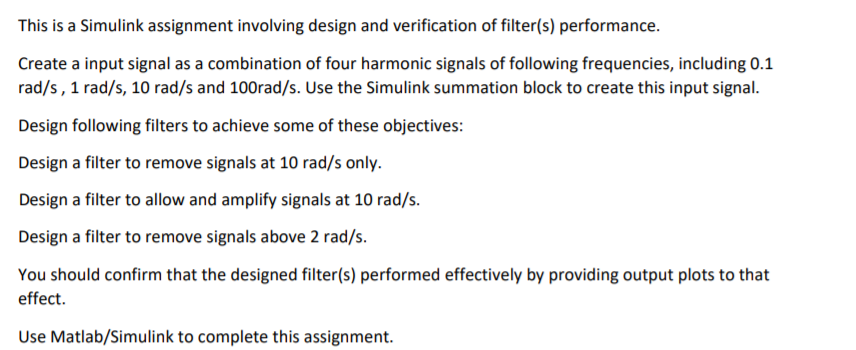 This is a Simulink assignment involving design and | Chegg.com