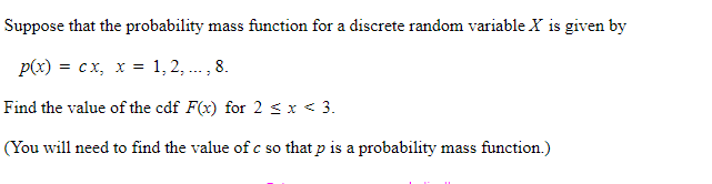 Solved Suppose that the probability mass function for a | Chegg.com