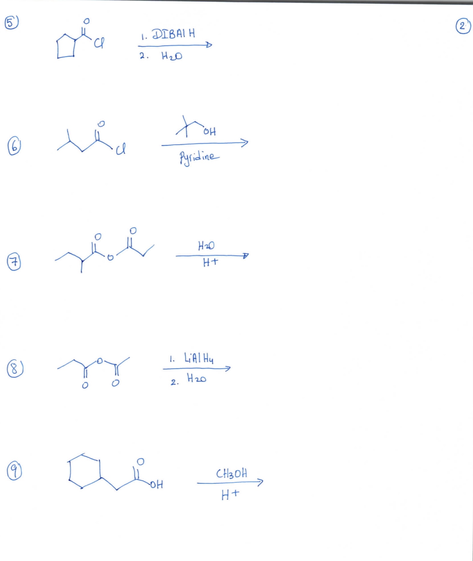 Solved 6) (7) H+H2O→ (8) 9) | Chegg.com
