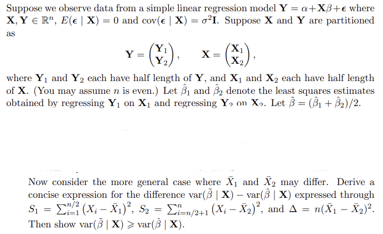 Solved Suppose we observe data from a simple linear | Chegg.com