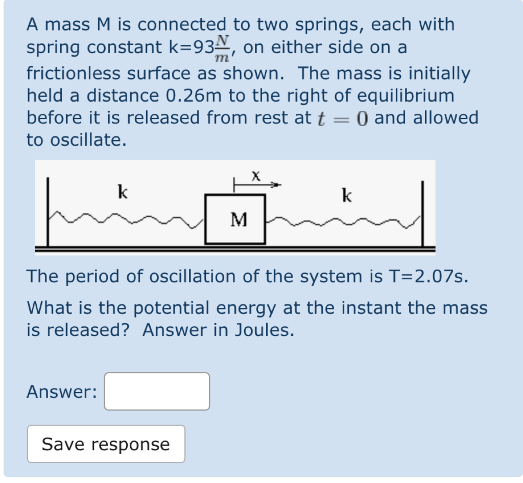 Solved m' A mass M is connected to two springs, each with | Chegg.com