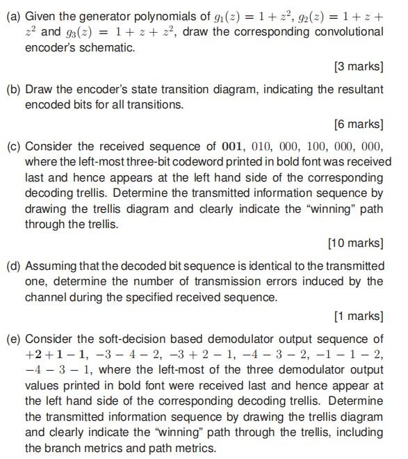 (a) Given the generator polynomials of | Chegg.com