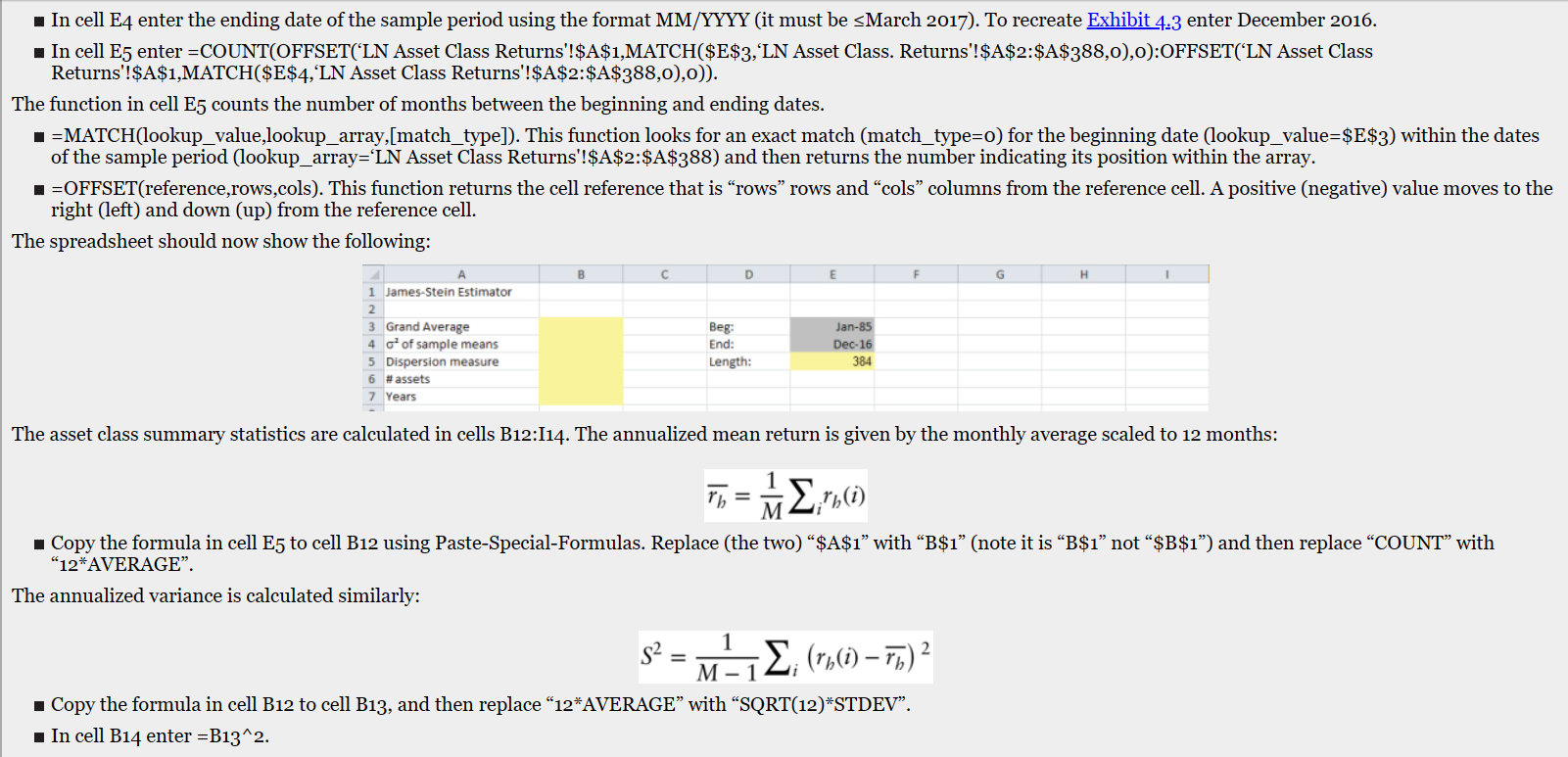 Apply the spreadsheet developed in the James–Stein | Chegg.com