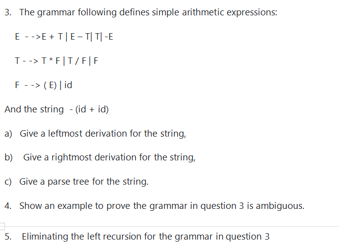 Solved 3. The grammar following defines simple arithmetic | Chegg.com
