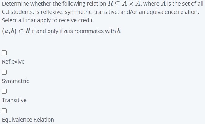 Solved Determine whether the following relation RCA x A, | Chegg.com