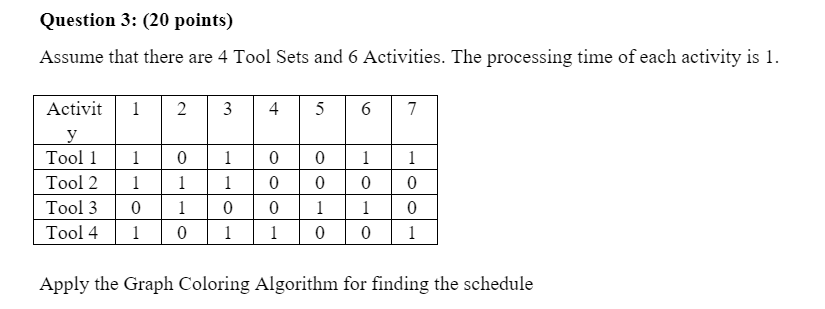 Solved Question 3 20 Points Assume That There Are 4 Tool 