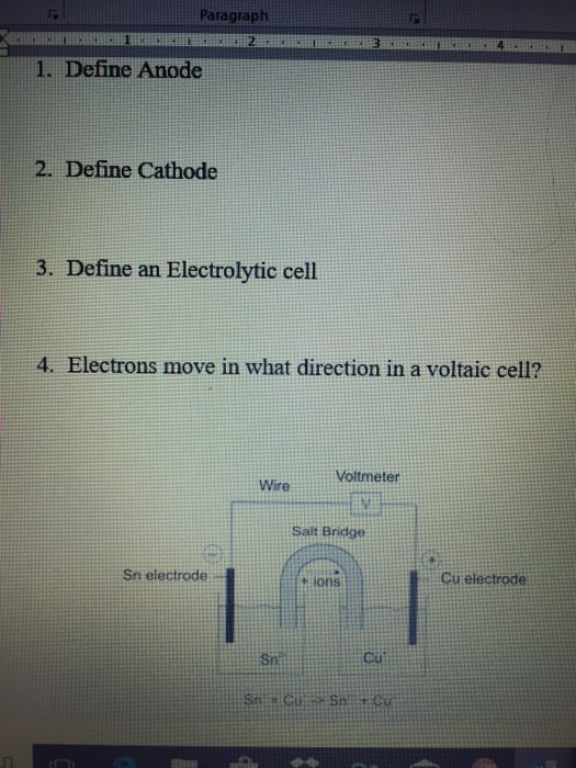 Solved Paragraph 1. Define Anode 2. Define Cathode 3. Define | Chegg.com