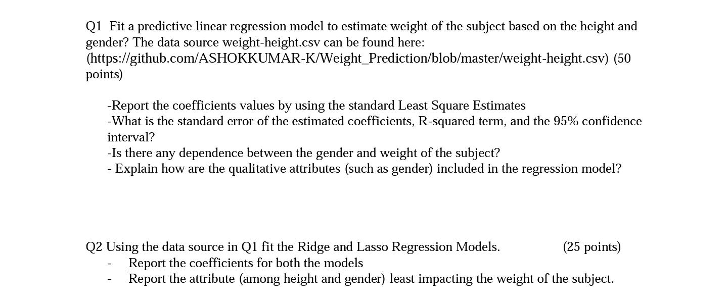 Solved Q1 Fit a predictive linear regression model to | Chegg.com