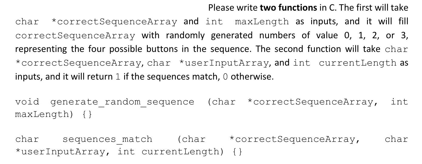Solved Please write two functions in C. The first will take | Chegg.com