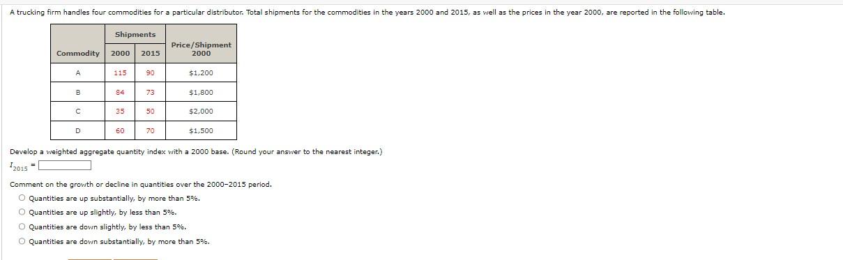 Solved Develop a weighted aggregate quantity index with a | Chegg.com