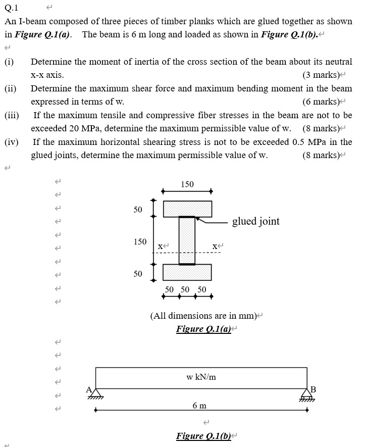 Solved Q.1An I-beam composed of three pieces of timber | Chegg.com