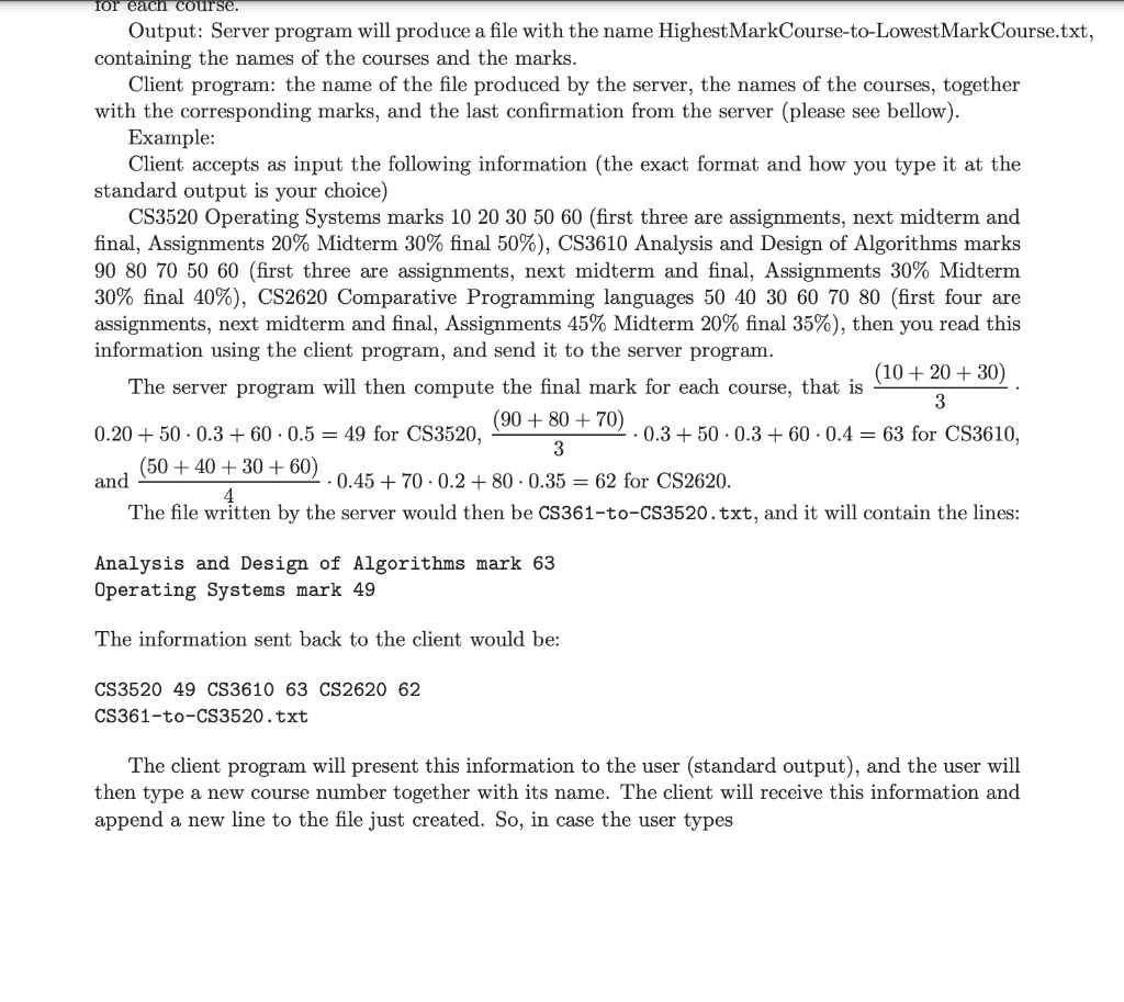 Tor each course. Output: Server program will produce | Chegg.com