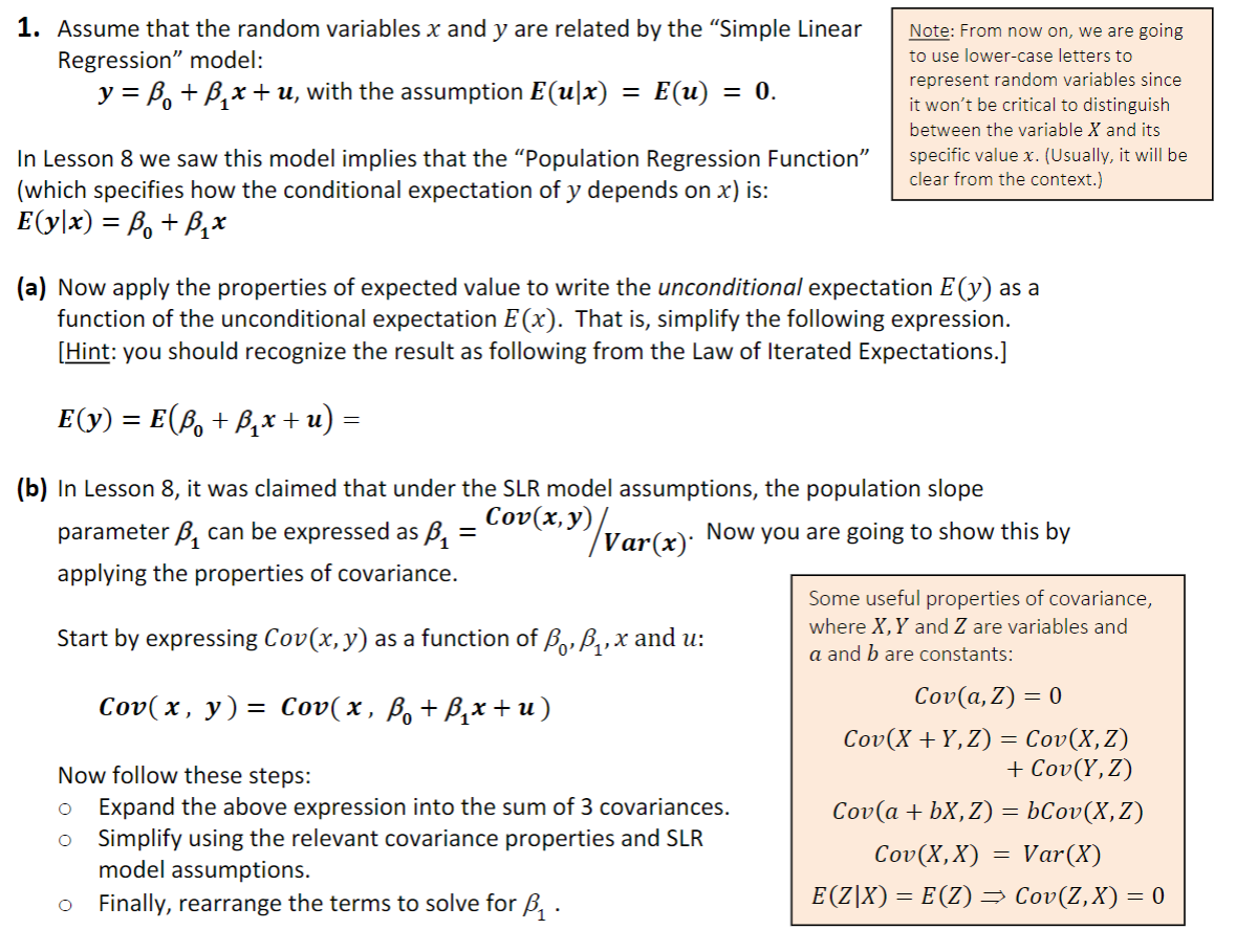 Solved E(y∣x)=β0+β1x (a) Now apply the properties of | Chegg.com