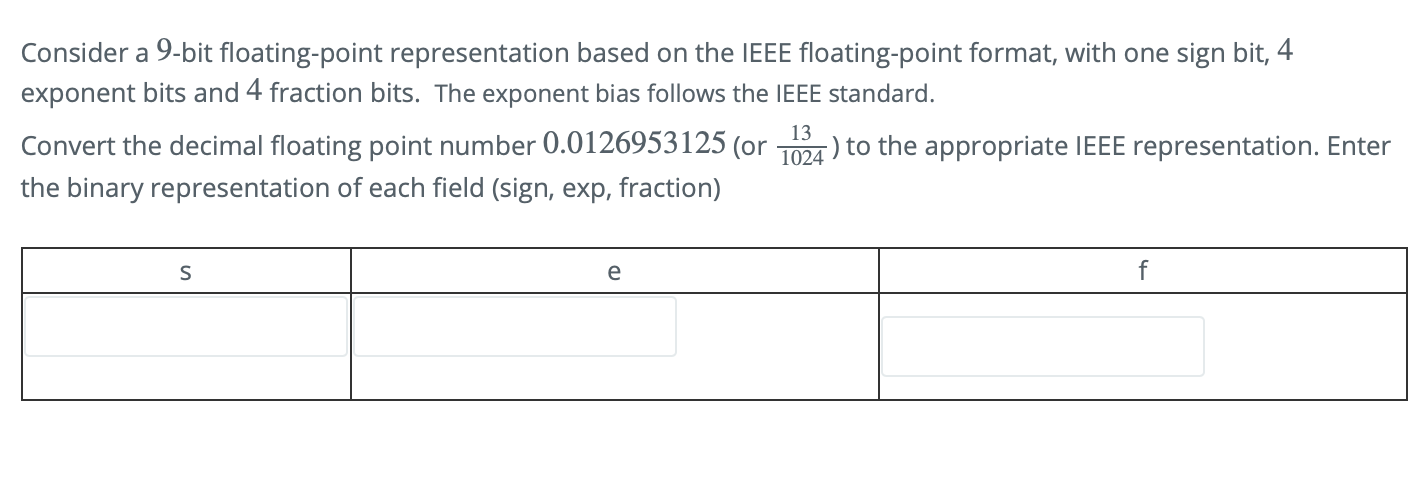 Consider A 9 Bit Floating Point Representation Based