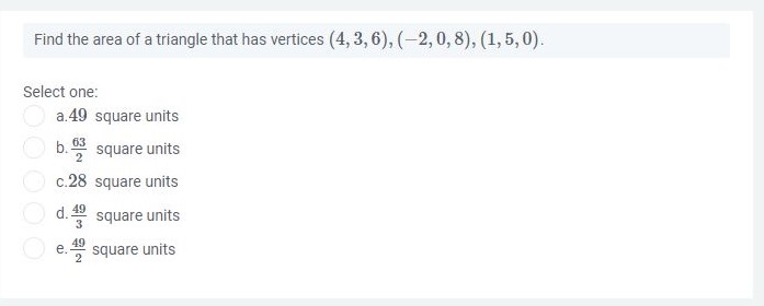 Solved Find the area of a triangle that has vertices | Chegg.com