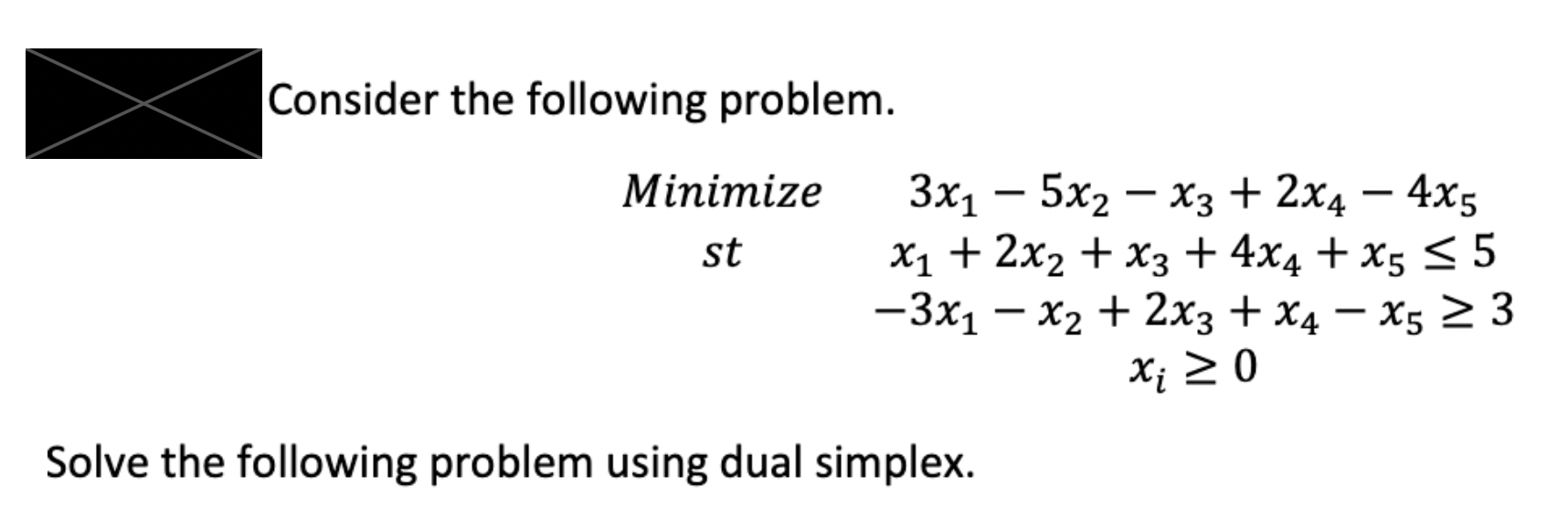 Solved Consider the following problem. Minimize - st 3x1 – | Chegg.com