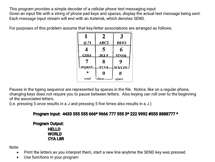 Solved This program provides a simple decoder of a cellular | Chegg.com