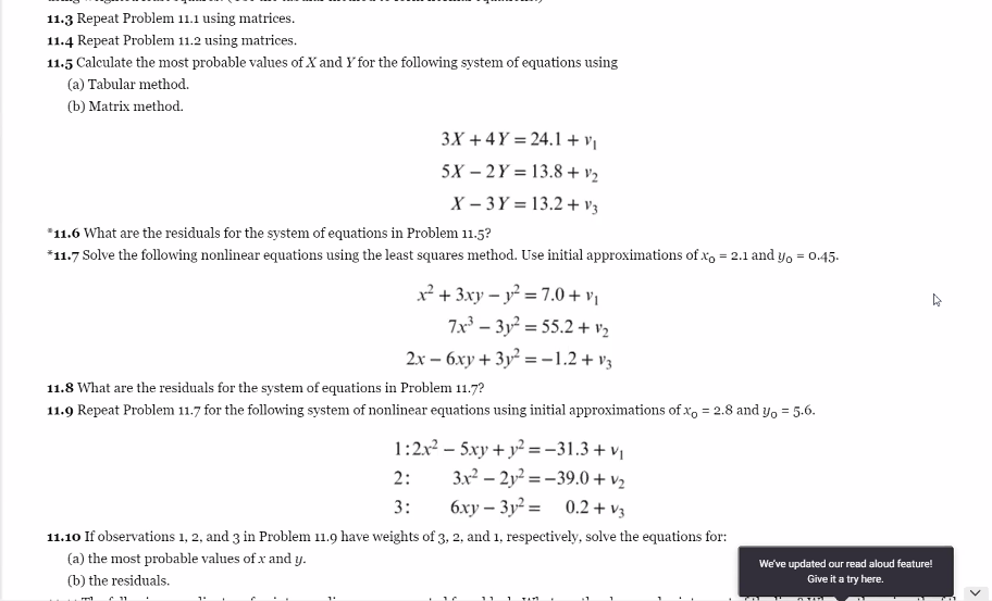 11.3 Repeat Problem 11.1 using matrices. 11.4 Repeat | Chegg.com