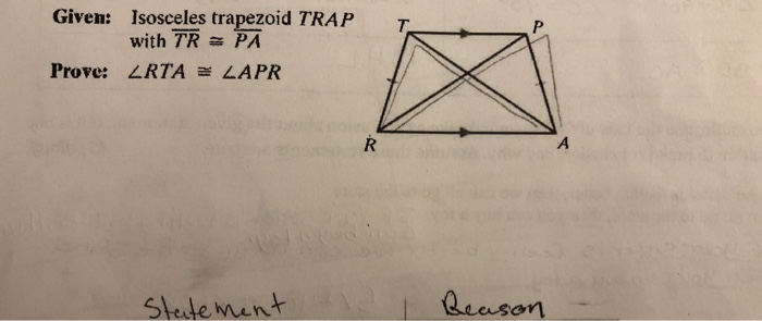 Solved Givem: Isosceles trapezoid TRAP T Stedemant | Chegg.com Solved Givem: Isosceles trapezoid TRAP T Stedemant | Chegg.com