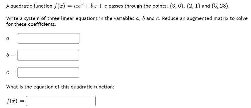 Solved A quadratic function f(x) = ax? + bx + c passes | Chegg.com