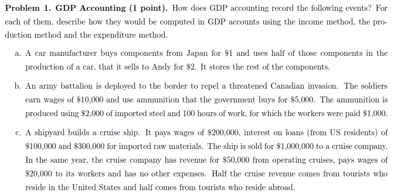 Solved Problem 1. GDP Accounting (1 point). How does GDP | Chegg.com