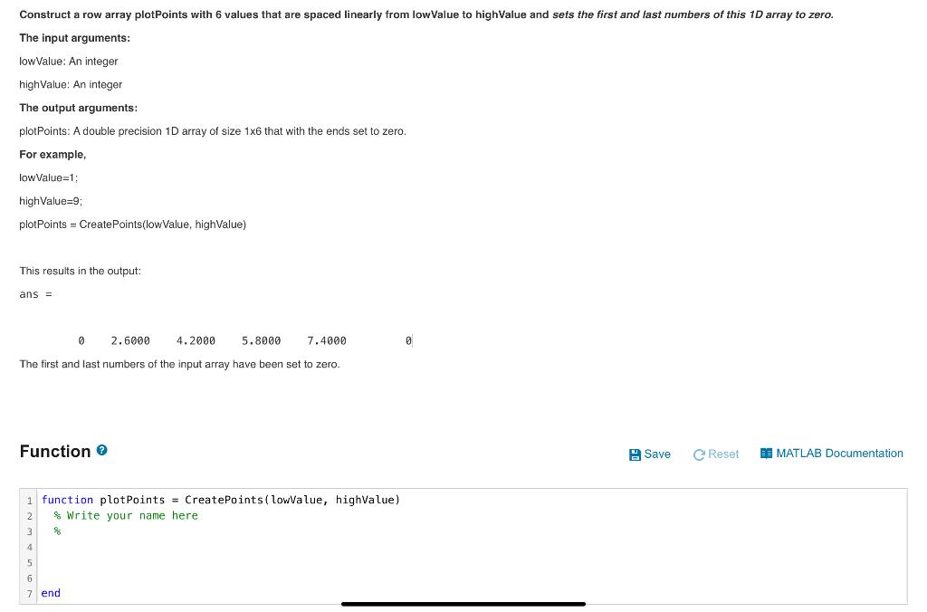 Solved Construct A Row Array Plotpoints With 6 Values That 