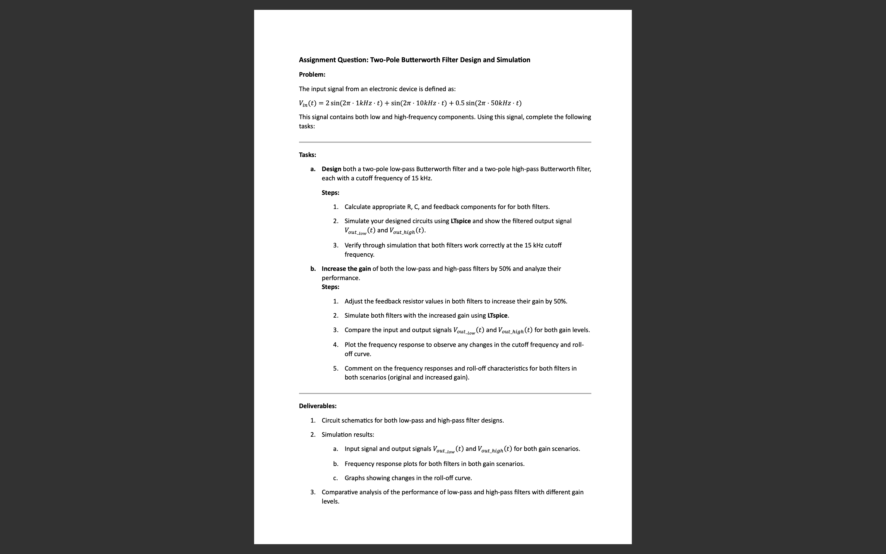 Solved Assignment Question: Two-Pole Butterworth Filter | Chegg.com