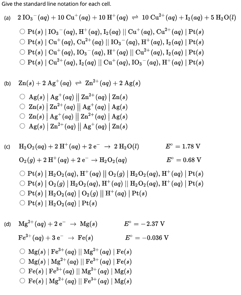 Give the standard line notation for each cell. (a) | Chegg.com