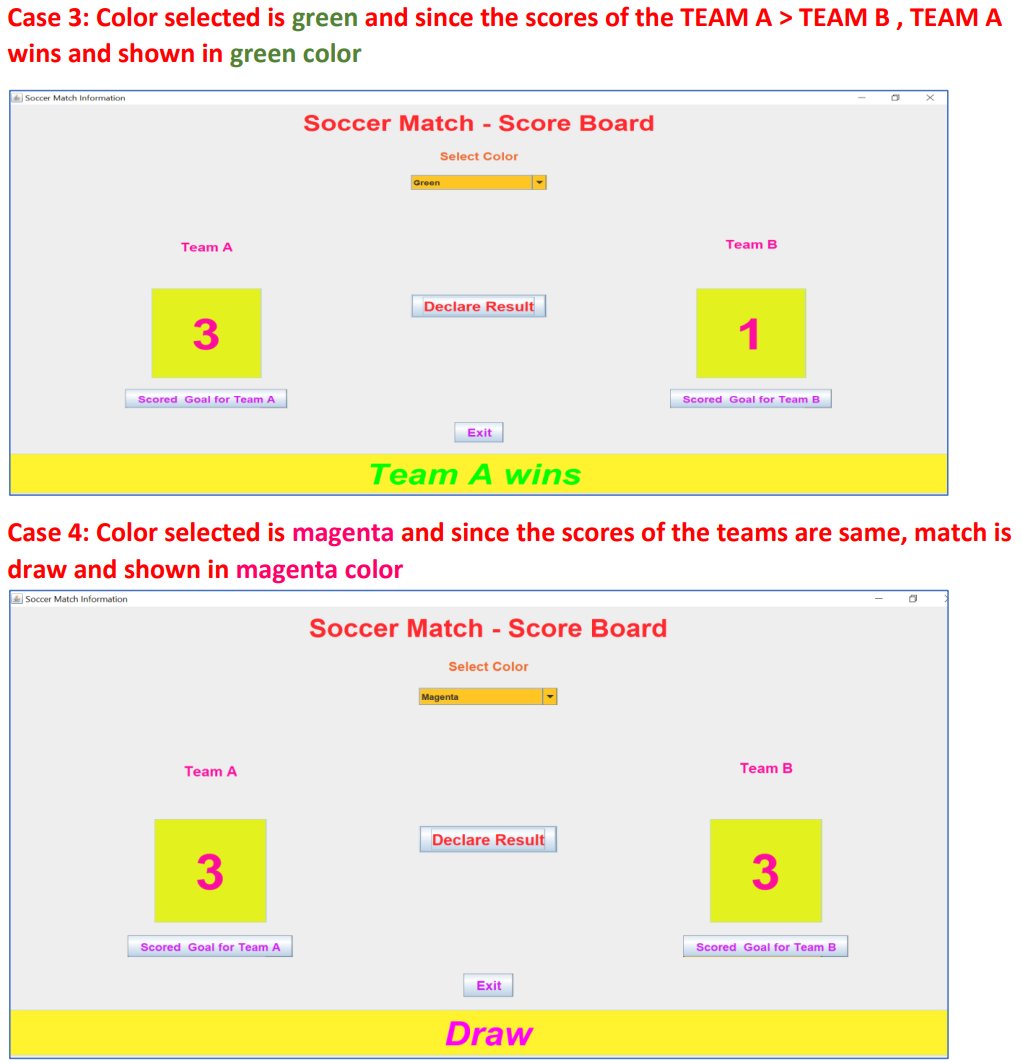Create a GUI in JAVA Design a SIMPLE Soccer match’s | Chegg.com