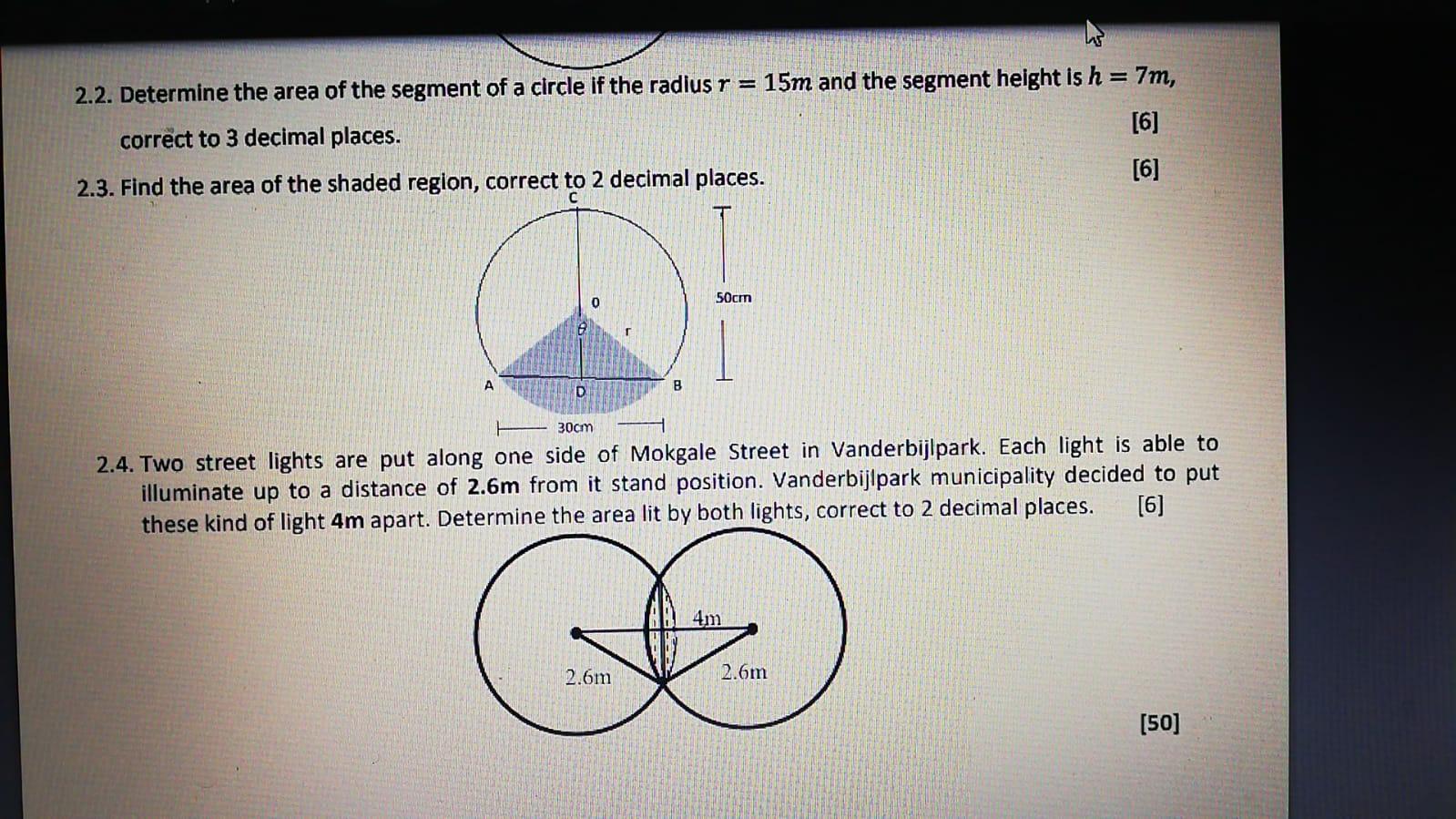Solved 2.2. Determine the area of the segment of a circle if | Chegg.com
