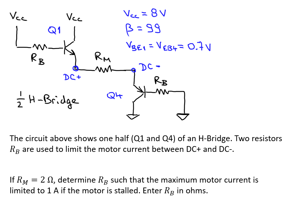 Solved Vcc Vcc Q1 Vcc=8v ß=g9 VgEA - VEB4= 0.7V RR RM Dc+ | Chegg.com
