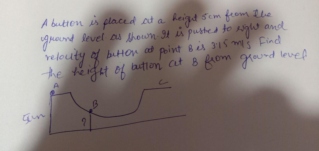 Solved A button is placed at a height 5 cm feom the aground | Chegg.com