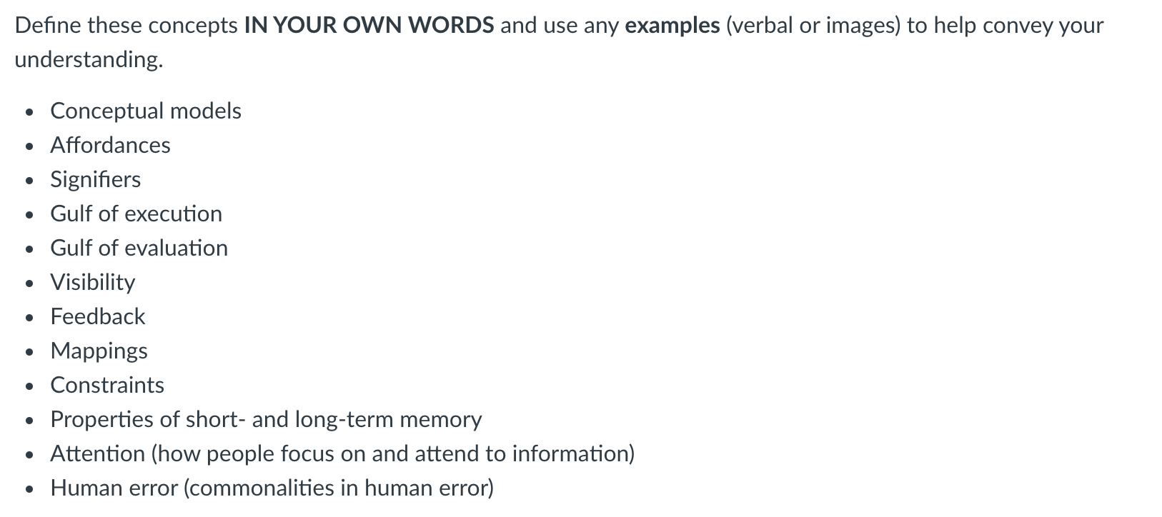 Solved Define these concepts IN YOUR OWN WORDS and use any | Chegg.com
