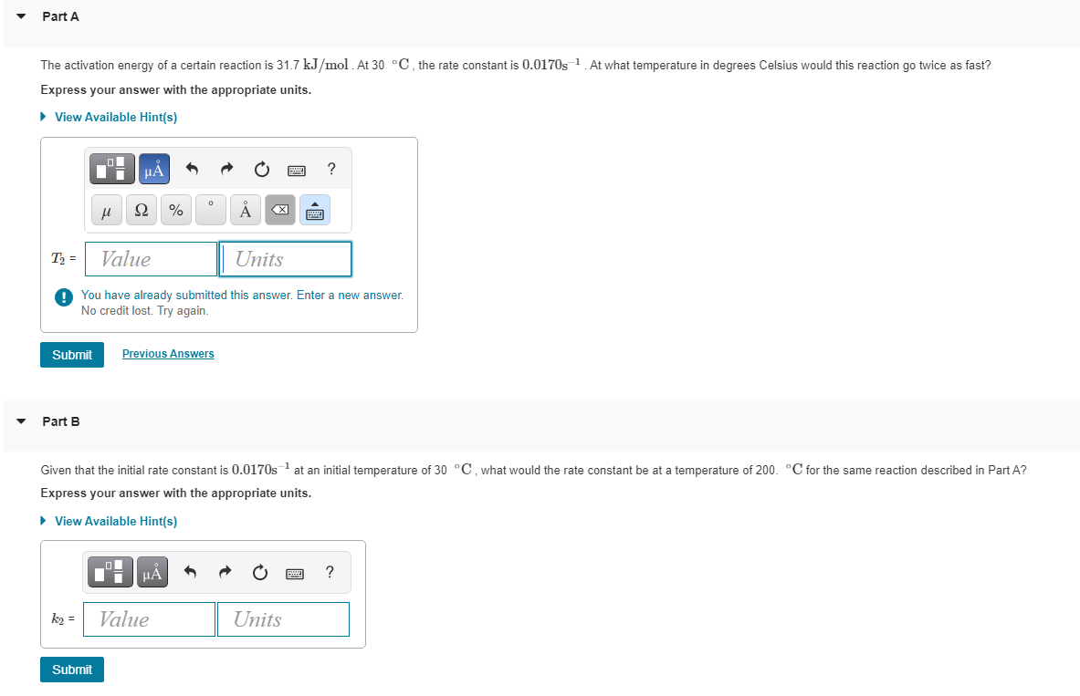 Solved Part A The Activation Energy Of A Certain Reaction Is