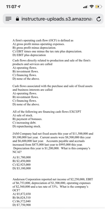 Solved 11:07 instructure-uploads.s3.amazona C A firm's | Chegg.com